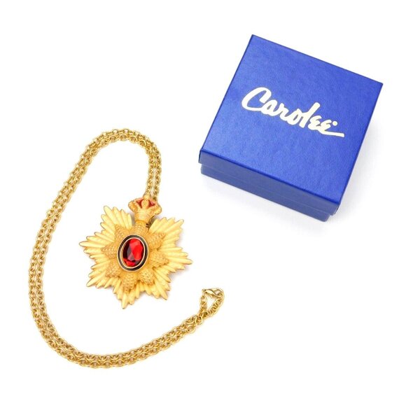 Carolee | Jewelry | Carolee Matte Gold Tone Crown Starburst Red ...